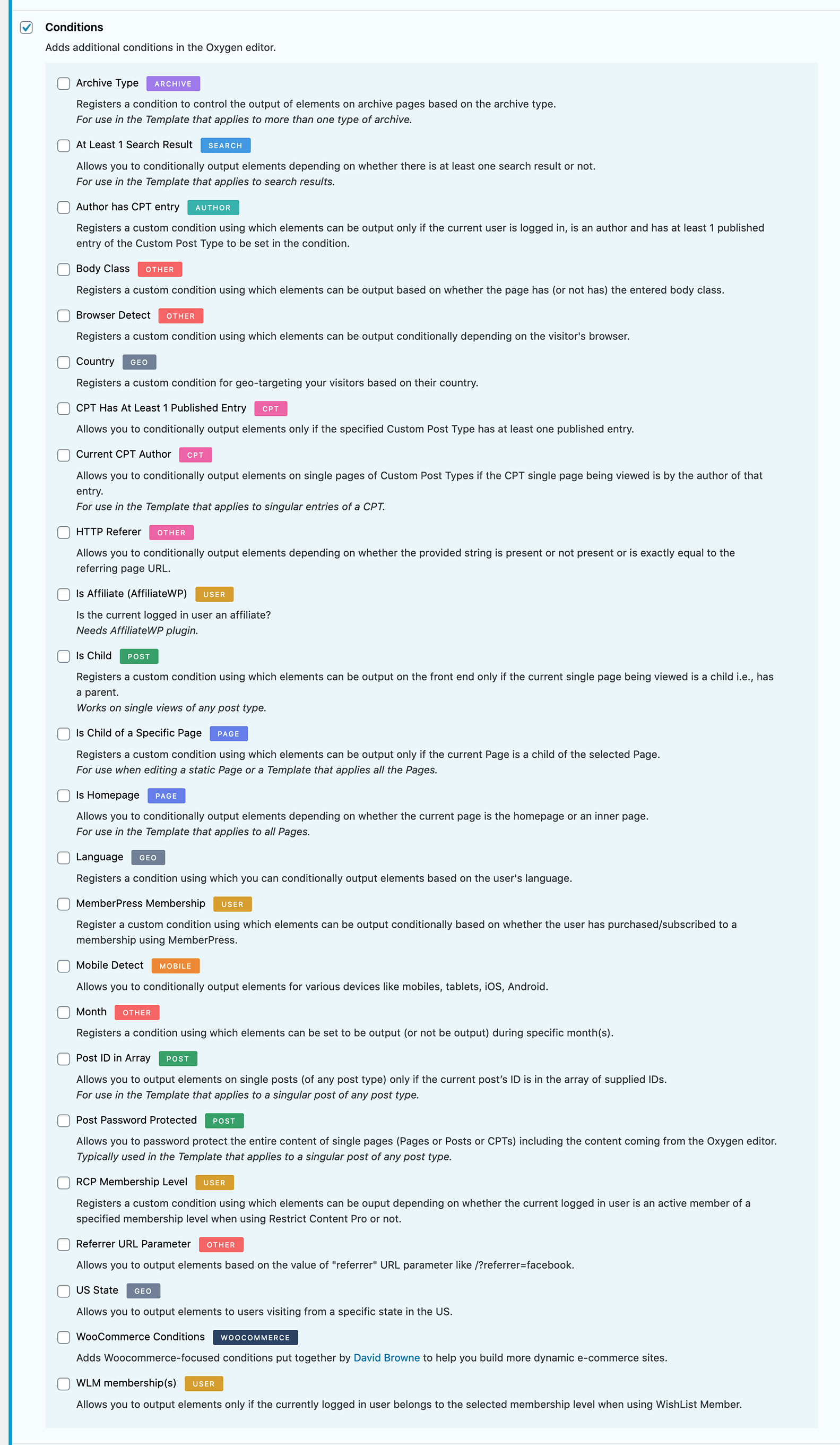 Conditions – Oxy Plugins